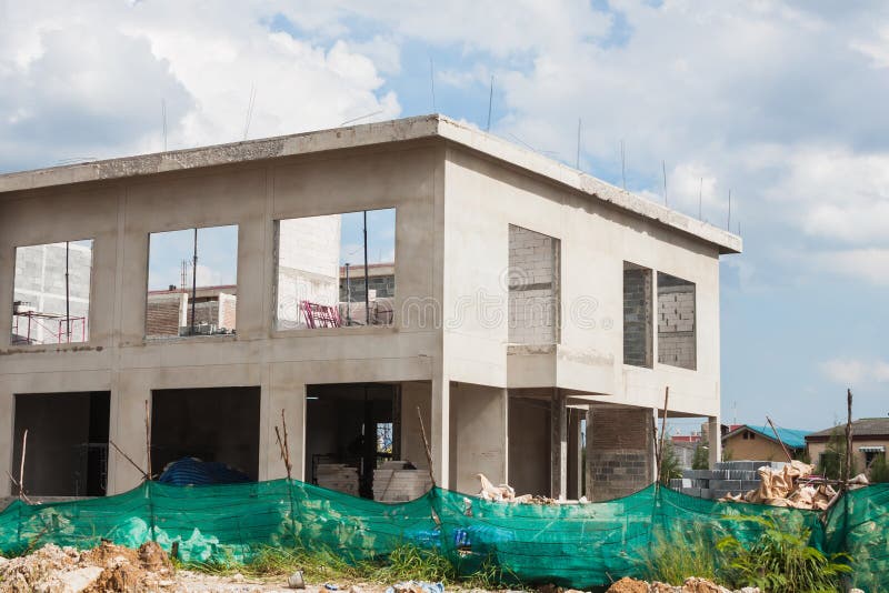 House Building Under Construction Stock Photo - Image of blue, estate ...