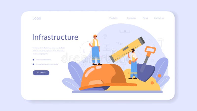 House Building Web Banner or Landing Page. Workers Constructing Stock ...
