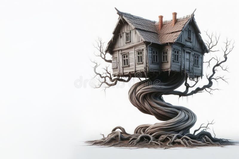 A House Built on the Curved Branches of a Tree. Space for Text. Stock ...