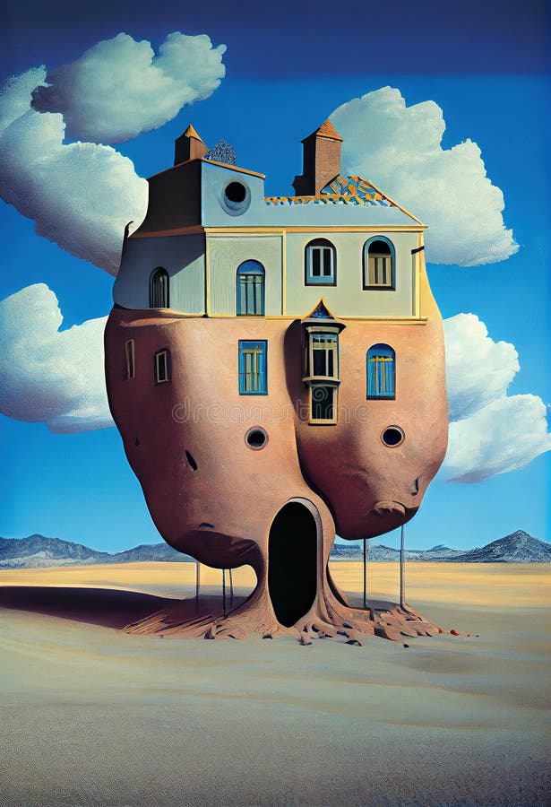 House Built in a Surreal Style, on the Roots of Tree Stock Illustration ...