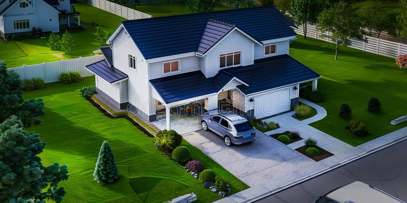 A House with a Car in Front of it Stock Image - Image of residential ...