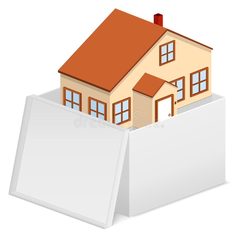 New house in cardboard box stock illustration. Illustration of cottage ...