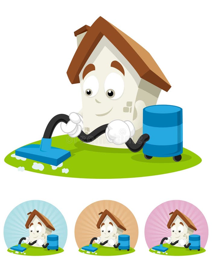 House Cartoon Mascot - Cleaning the House Stock Illustration ...