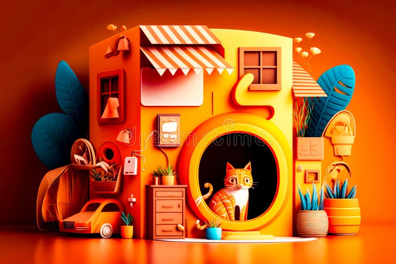 House with Cat Inside of it and Cat Inside of it. Generative AI Stock ...