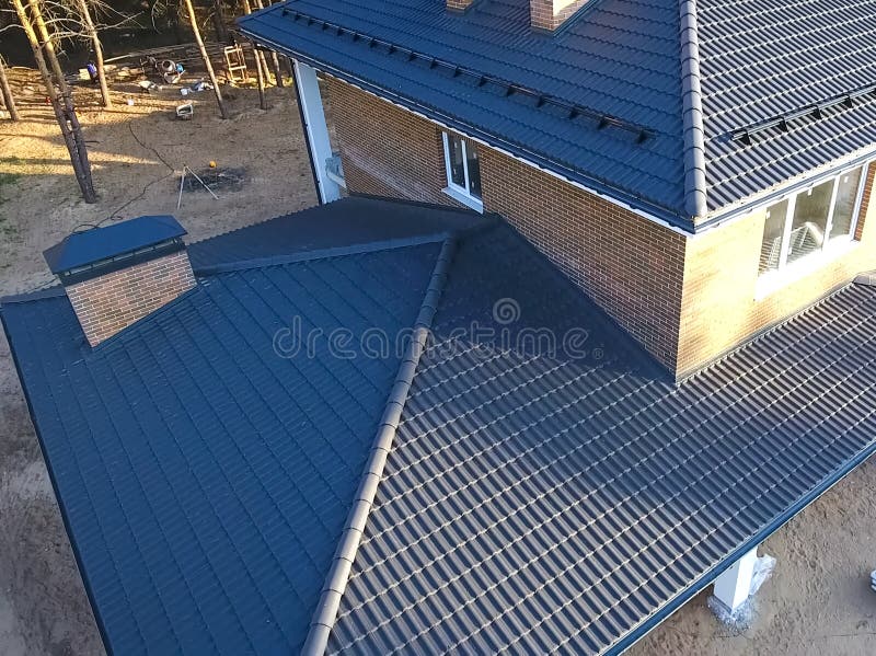 House with Ceramic Tile Roof. Cement-sand Roof Tiles Stock Image ...