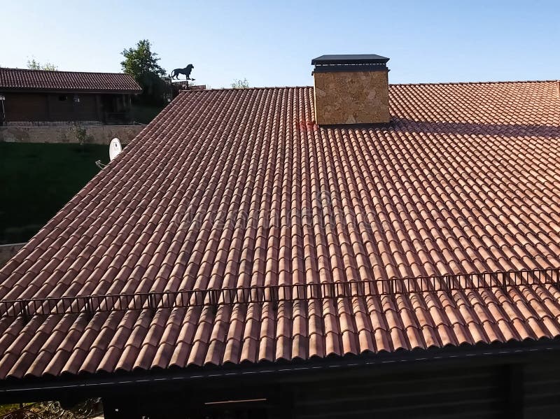 House with Ceramic Tile Roof. Cement-sand Roof Tiles Stock Image ...