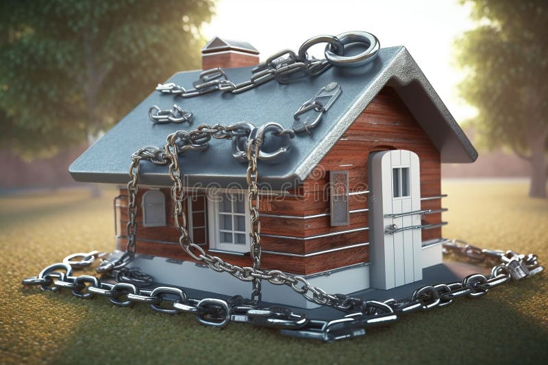 House with Chain and Lock. Home Security Concept. Generative Ai Stock ...