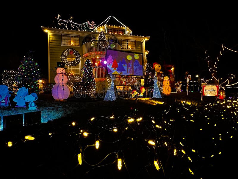 House with Christmas Lights Editorial Image - Image of yellow ...