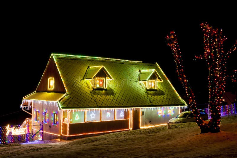House at Christmas time stock photo. Image of nighttime - 36681806