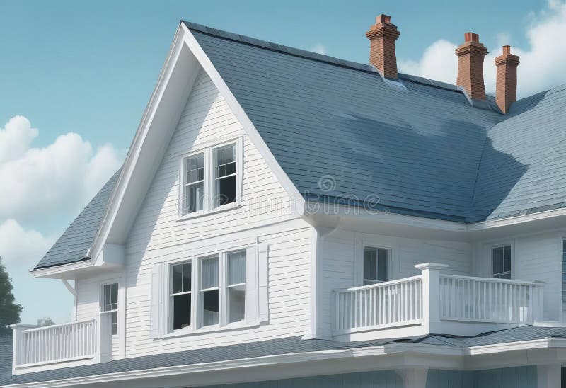 A House with a Classic American-style Roof Stock Illustration ...