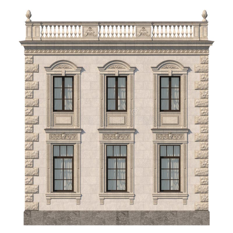Stone Facade of a Classic House with Windows. 3d Rendering Stock ...