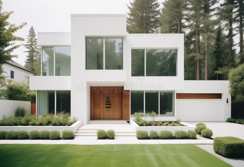 House with Clean Lines, Large Windows, and a Minimalist Design Stock Illustration - Illustration ...