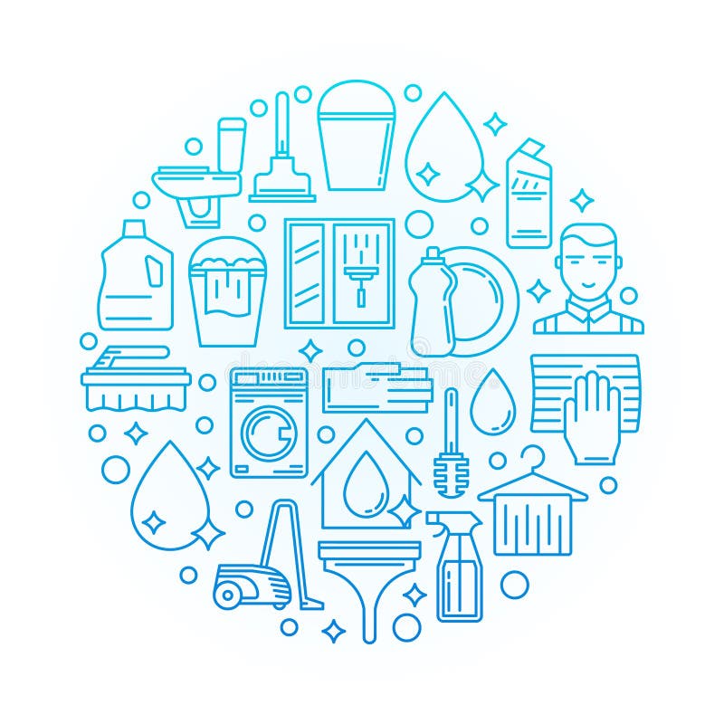 House Cleaning Blue Illustration Stock Vector - Illustration of house ...
