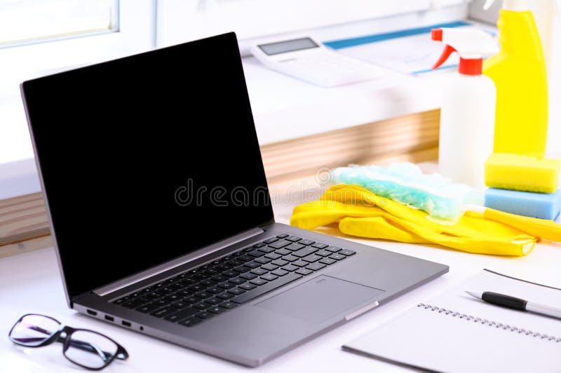 . House Cleaning Courses. on the Table There is a Computer and ...