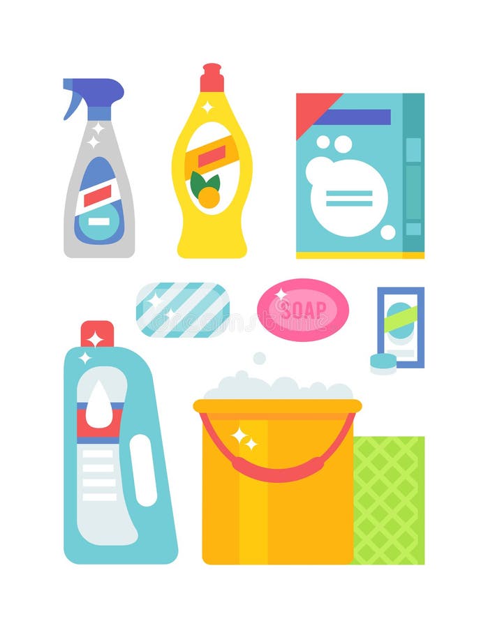 House Cleaning Hygiene and Products Flat Vector Icons Set Stock Vector ...
