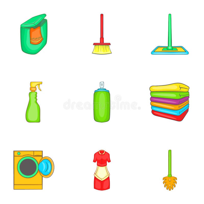House Cleaning Icons Set, Cartoon Style Stock Vector - Illustration of ...