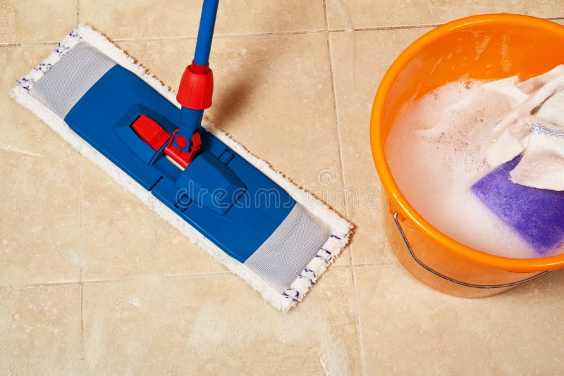 House Cleaning with the Mop Stock Image - Image of interior, color ...