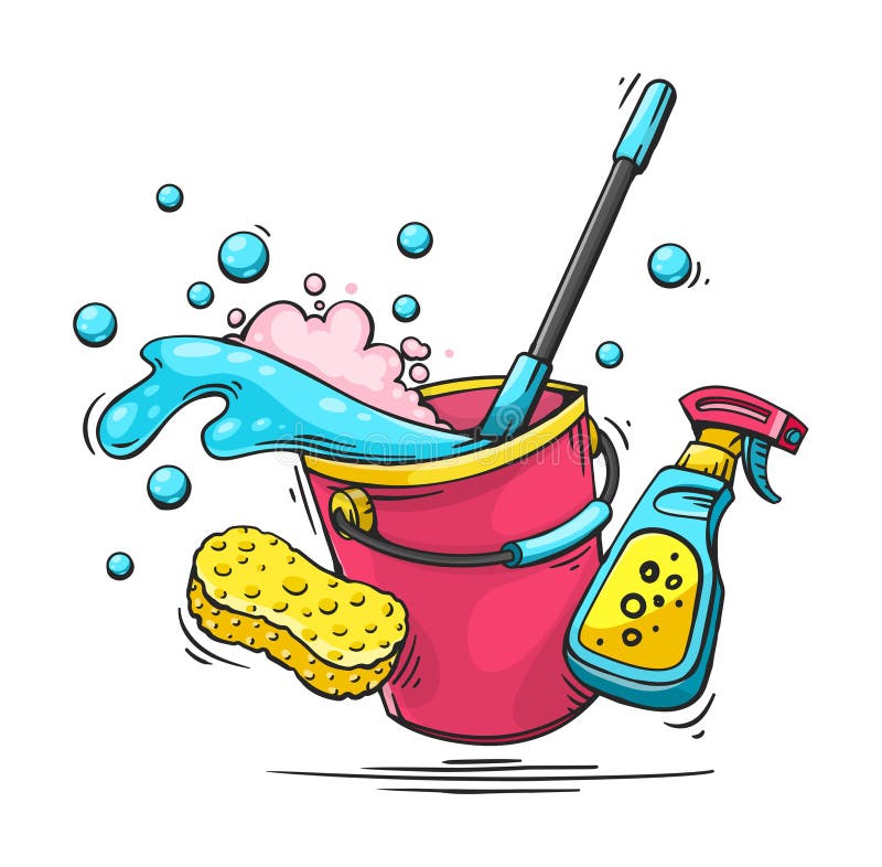 House Cleaning Tools. Draft Outline Hand-drawn. and Washing Service ...