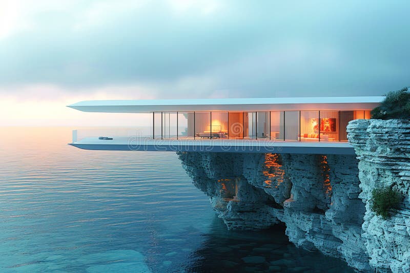 House on a Cliff by the Sea, Modern European Architectural Design ...