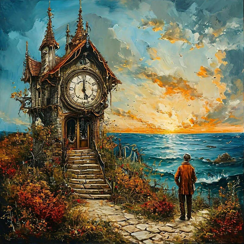 Clock house on the beach stock illustration. Illustration of mythology ...