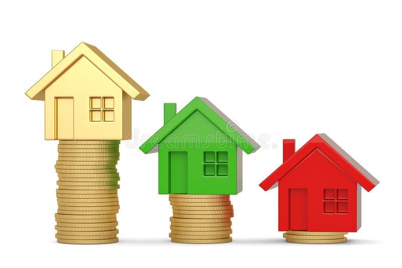 House and Coin Stack Isolated on White Background. 3D Illustration ...