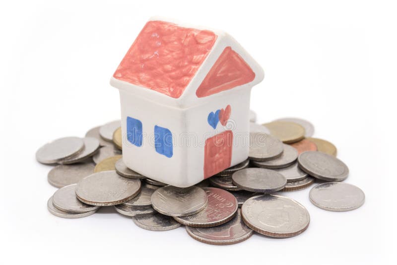 House and Coins on White Background Stock Photo - Image of currency ...