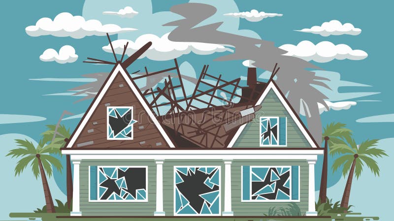A House with a Collapsed Roof and Shattered Windows after a Powerful ...