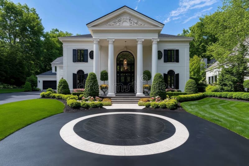 House, Colonial Style, Classic Symmetry Features Columns, Shutters, and ...
