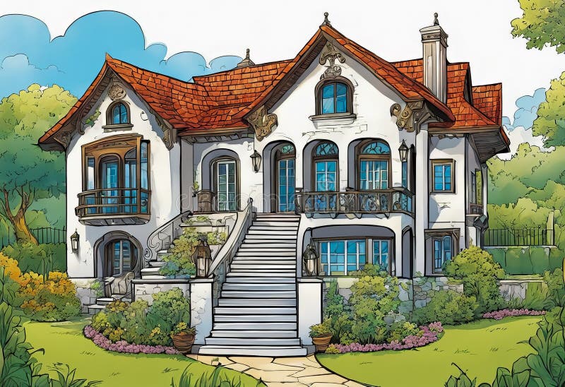 House in comic book style stock illustration. Illustration of ...