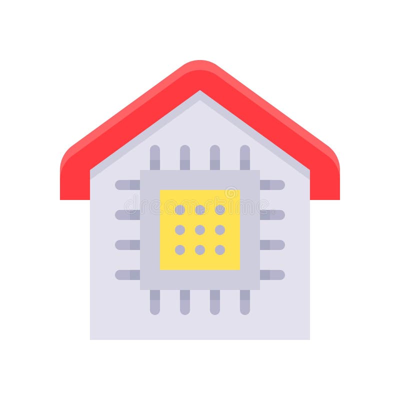 House with Computer Chip , Future Technology Flat Design Icon Stock ...