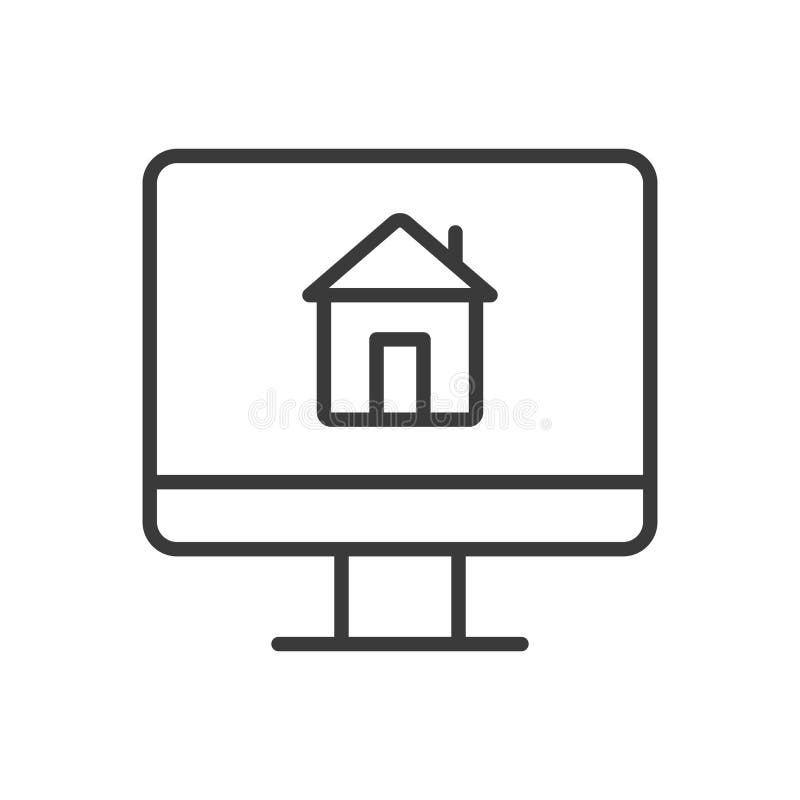 House on the Computer, Icon in Line Design. House, Computer, Technology ...