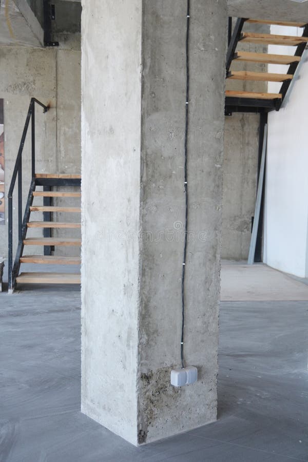 House Concrete Column with Wire and Outlet Plug Stock Image - Image of ...