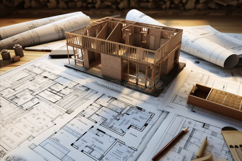 A Draft Layout of a Family Home with Drawings and a Plan Stock Image ...
