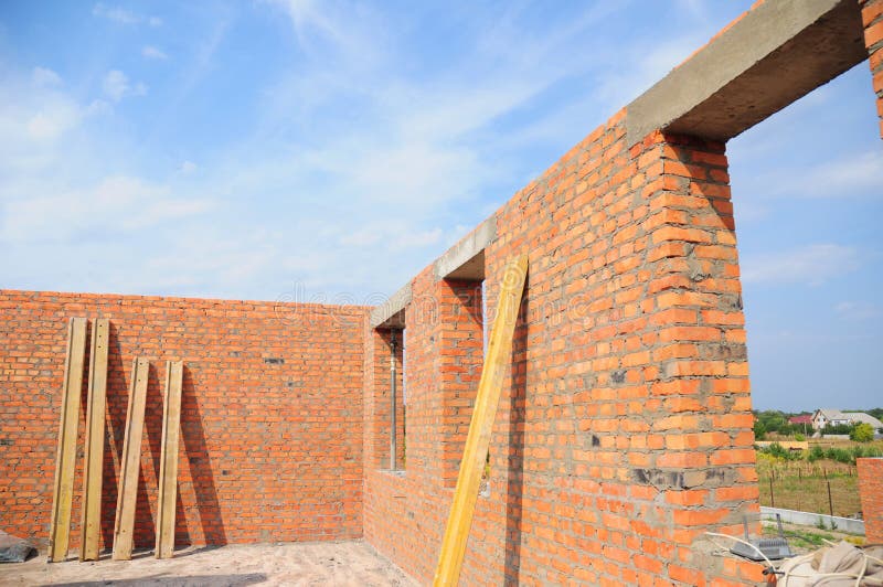Unfinished Red Brick House Wall Under Construction without Roofing ...
