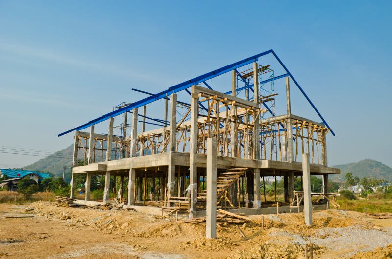 House Construction in Development Stock Photo - Image of home, blue ...