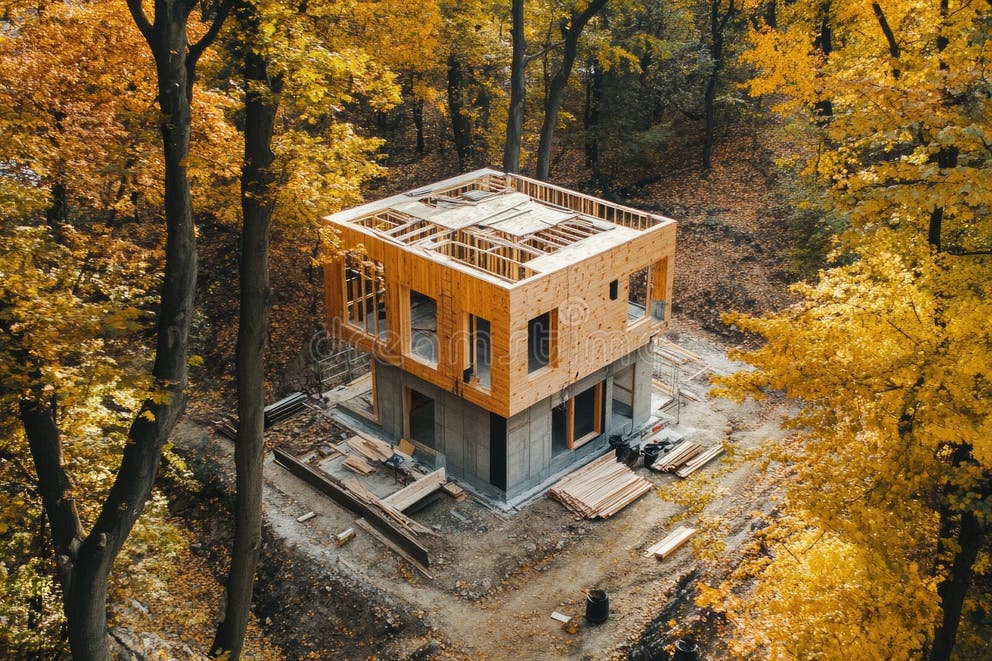 House Construction in Forest Stock Photo - Image of woodland, green ...
