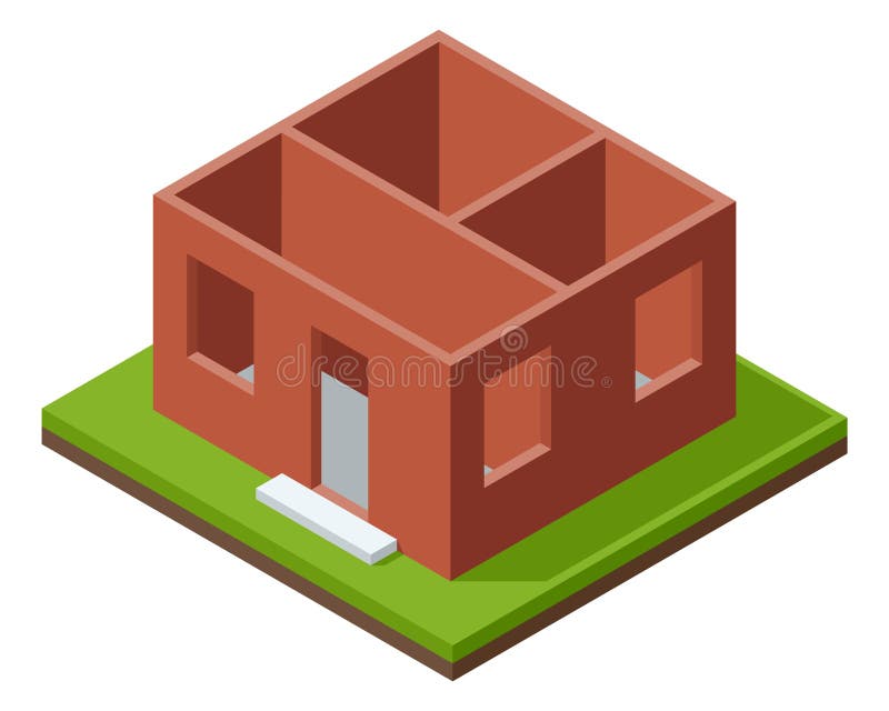 House Construction Isometric Stage. Visualization of Modern Building ...
