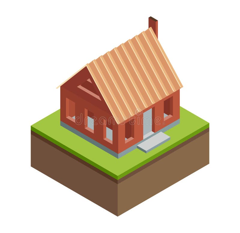 House Construction Isometric Stage. Visualization of Modern Building ...