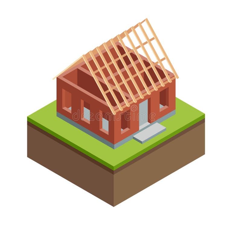 House Construction Isometric Stage. Visualization of Modern Building ...