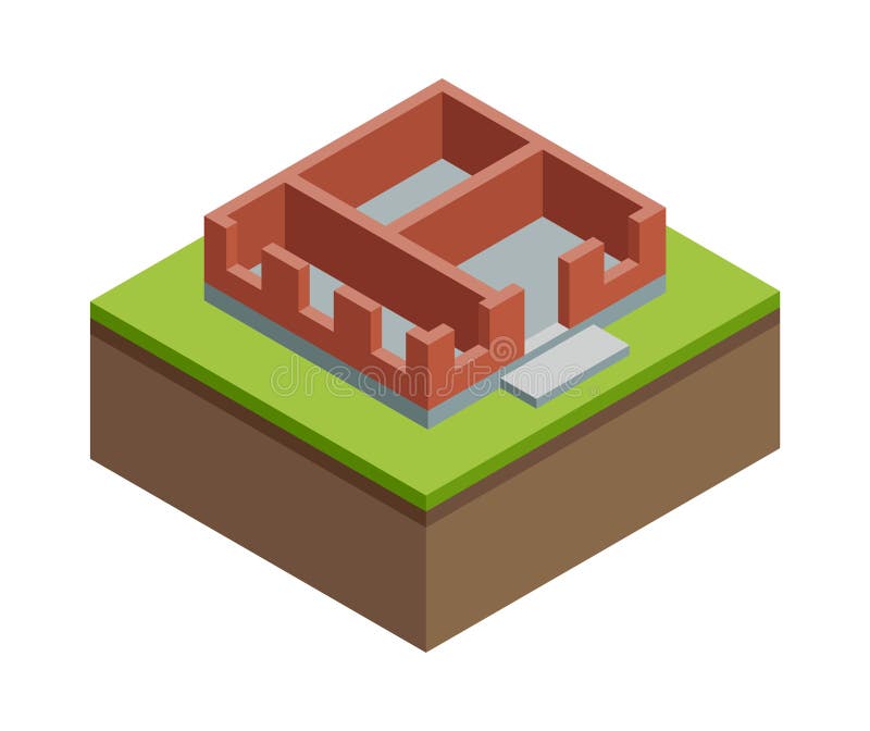 House Construction Isometric Stage. Visualization of Modern Building ...