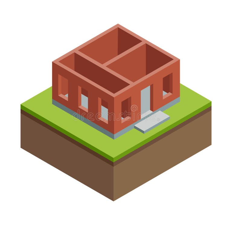 House Construction Isometric Stage. Visualization of Modern Building ...