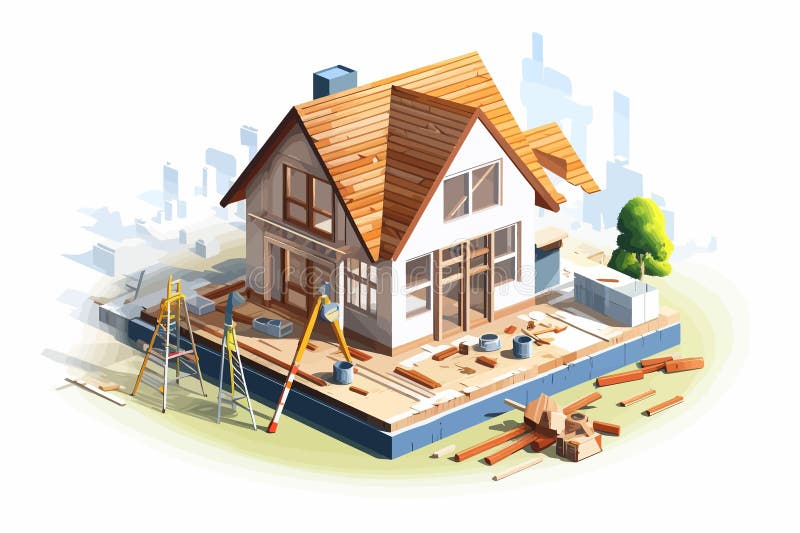 House Construction Isometric Vector Flat Isolated Illustration Stock ...
