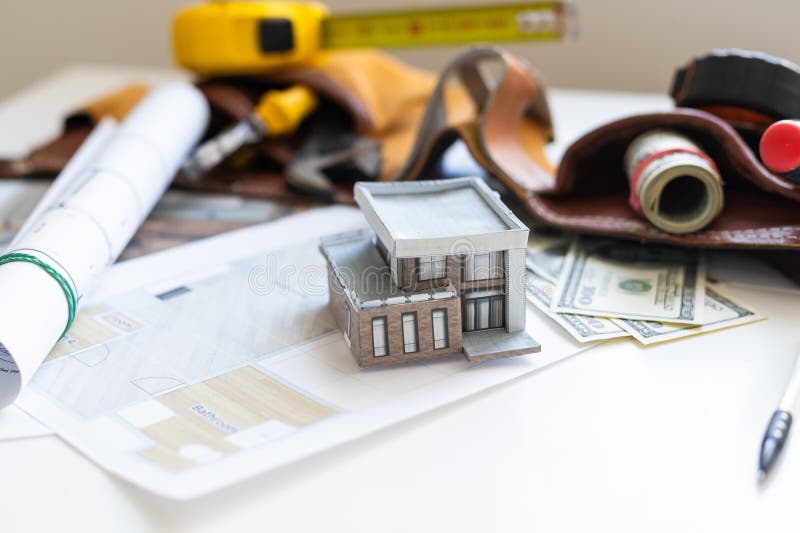 House Construction Plan Concept. Tools for Building Work. Architectural ...