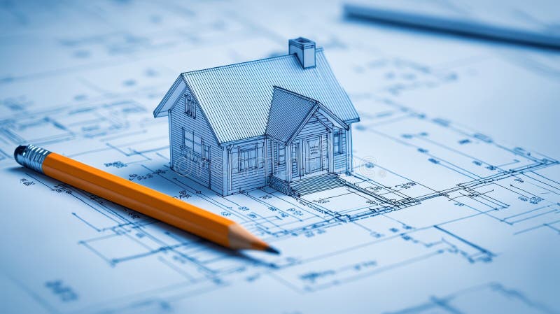 House Construction Planning and Design, Blueprint, Pencil ...
