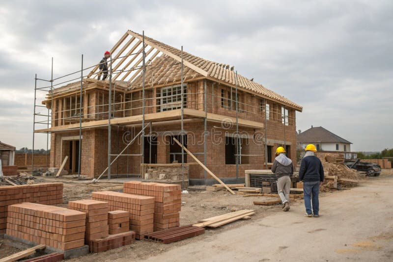 House construction process stock illustration. Illustration of stages ...