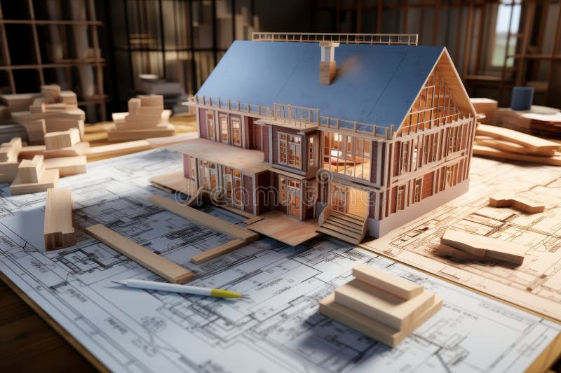 Modern House Being Built on Detailed Architectural Blueprints for ...