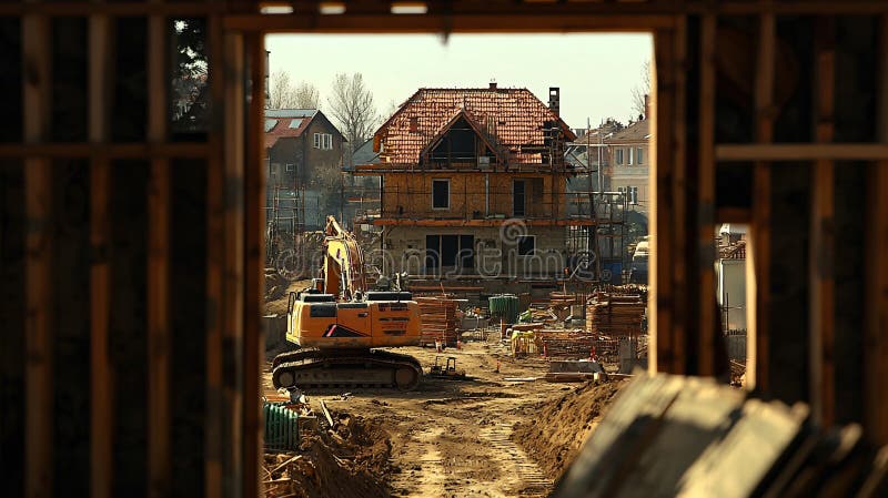 House Construction Progress on a Sunny Day Captured from an Open-frame ...