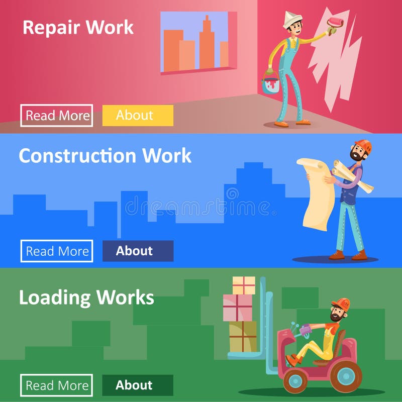 House Construction and Repair Work Vector Flat Illustration Web Banners ...