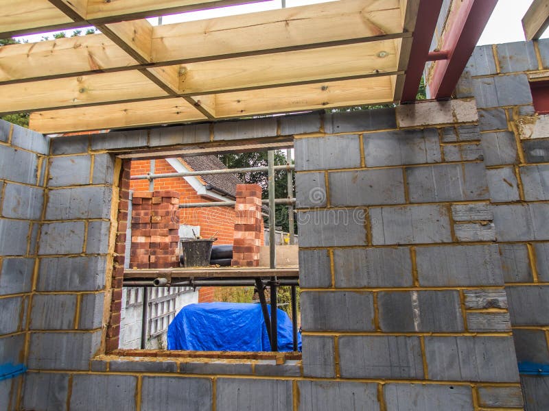 House Construction Site. with Blocks and Timber. Stock Image - Image of ...