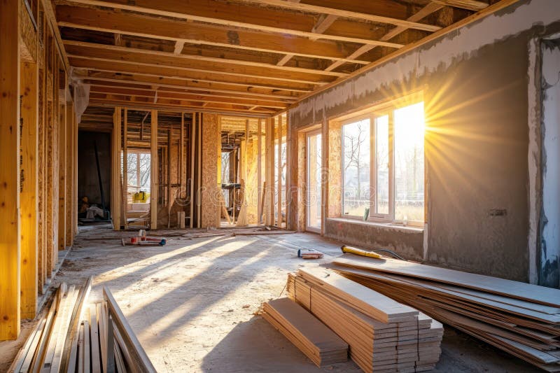 House Construction Site with Visible Materials and Structure Stock ...